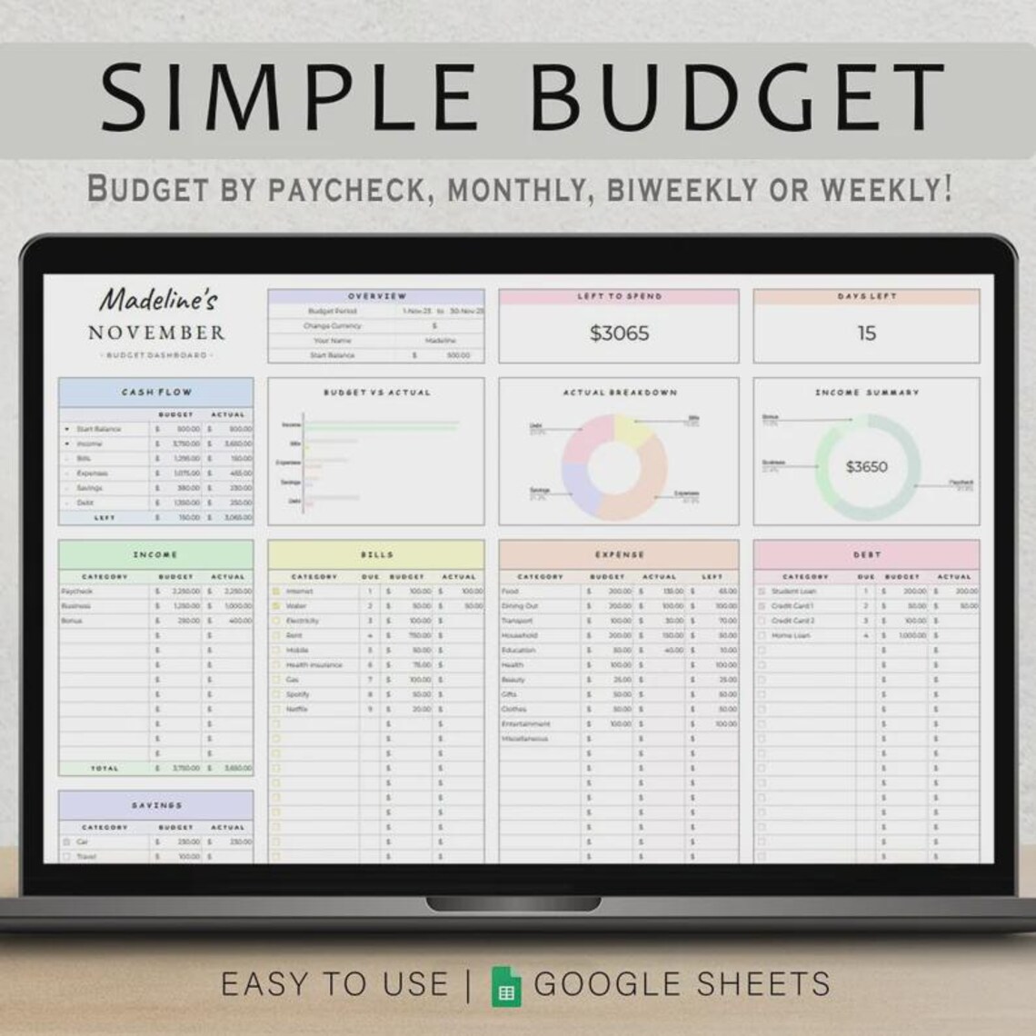 Monthly Budget Planner Google Sheet (digital Download) - Etsy