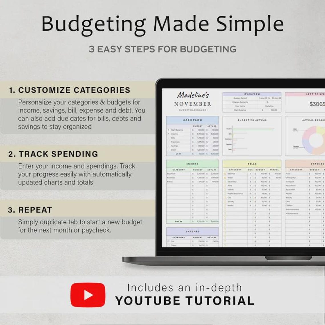 Monthly Budget Planner Google Sheet (digital Download) - Etsy