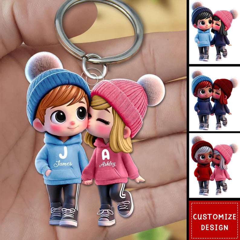 Personalized Cartoon Couple Keychain - Custom Acrylic Gift - Etsy