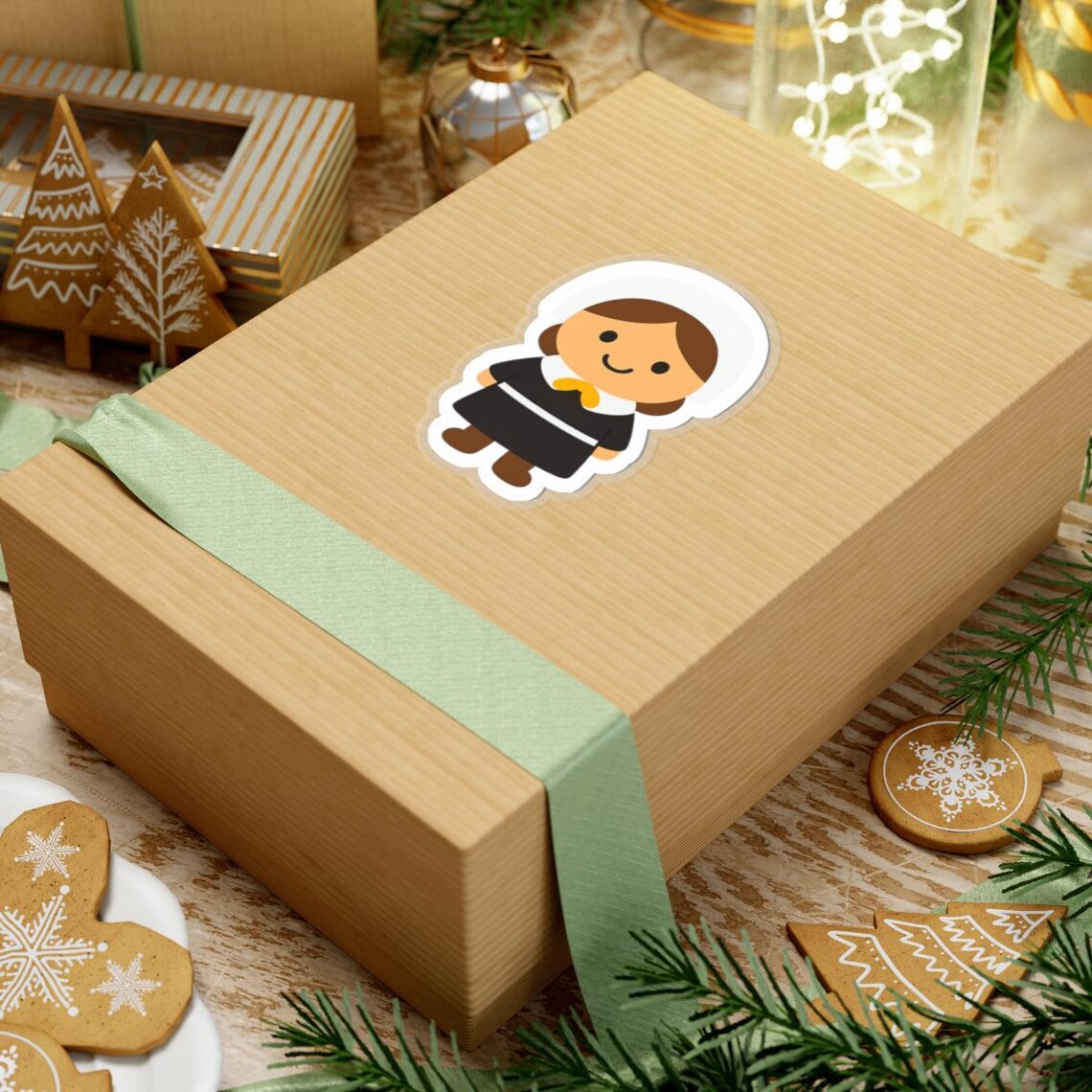 Thanksgiving Girl Pilgrim Vinyl Sticker | Fall Holiday Peel and Stick ...