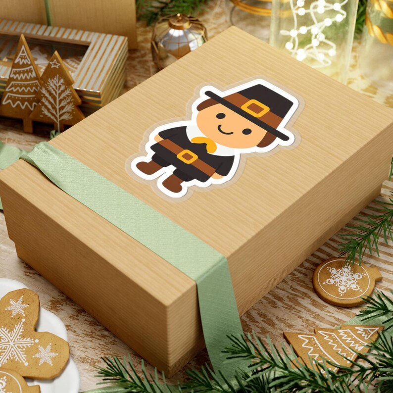 Thanksgiving Boy Pilgrim Vinyl Sticker | Fall Holiday Peel and Stick ...