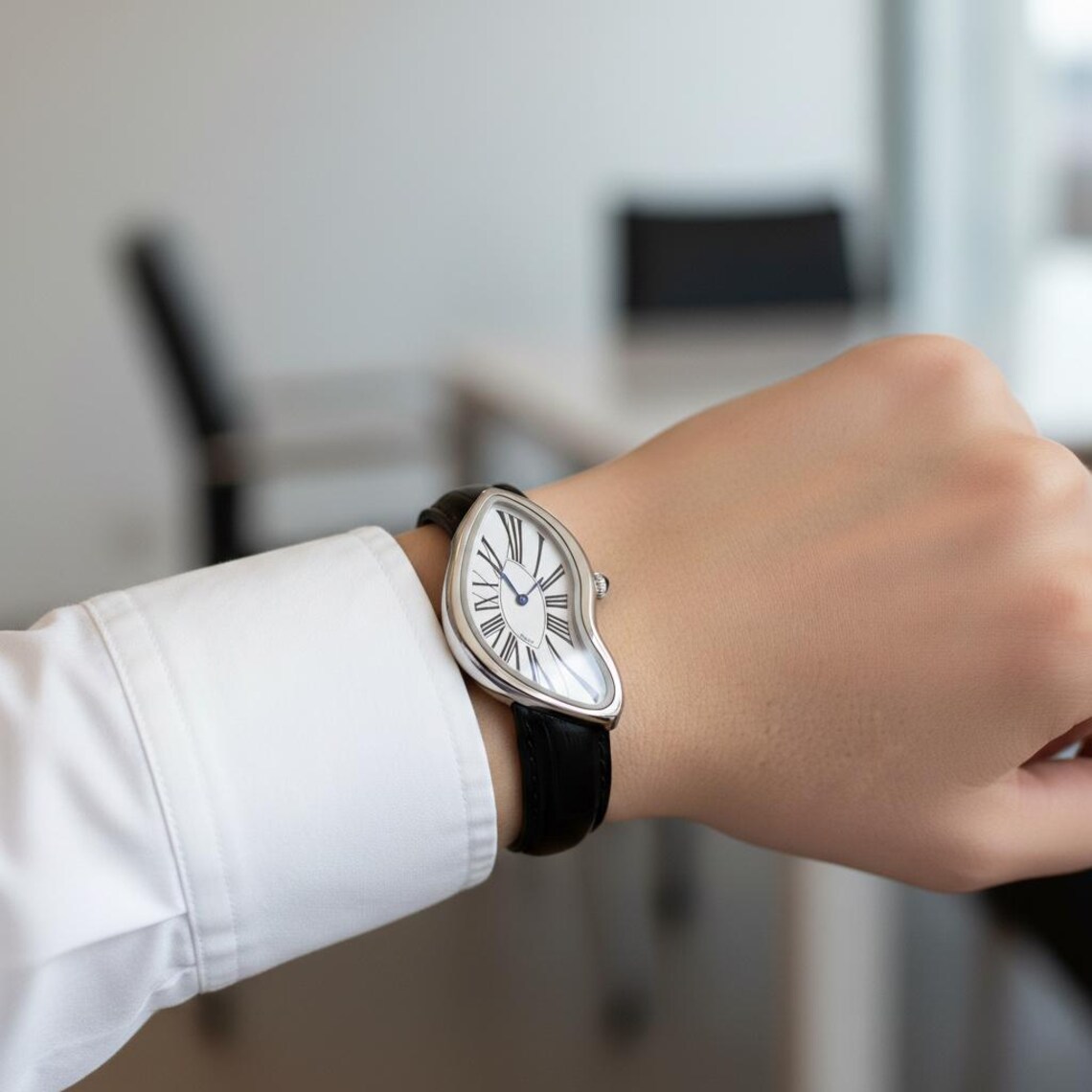 Vintage Surrealist Watch – Dalí-style Distorted Dial, Leather Strap - Etsy