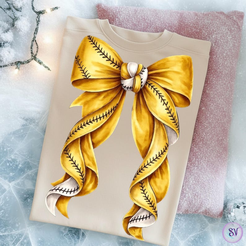 Softball Bow PNG, Yellow Softball Ribbon Bow, Watercolor Sports Bow ...