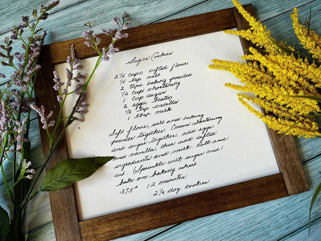 Large Custom Handwritten Frame Recipe Frame Handwriting - Etsy