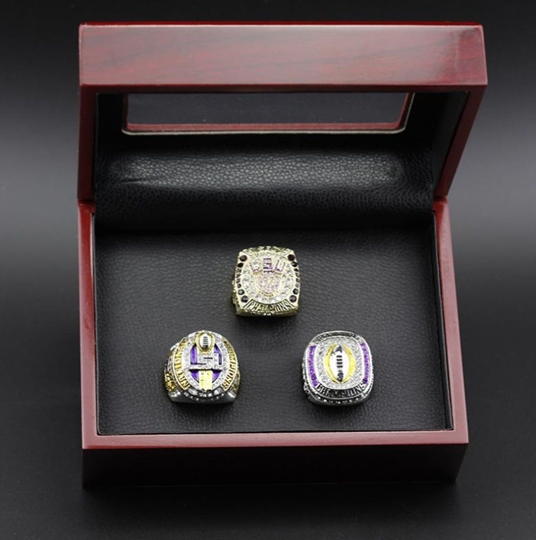 3 Pcs Set 2019 LSU Tigers Championship Ring With Wooden Display Box ...