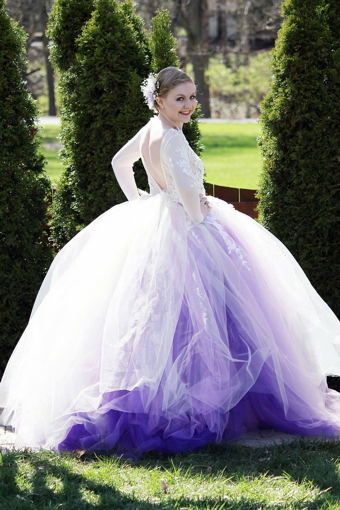 Wedding Dress Long Sleeve Lace Tutu Dress Ivory and Purple - Etsy