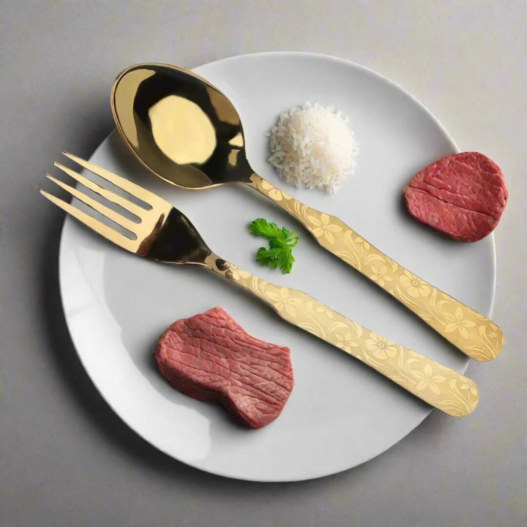 PVD Coated Stainless Steel Cutlery Set | Floral Design, 29-piece With ...