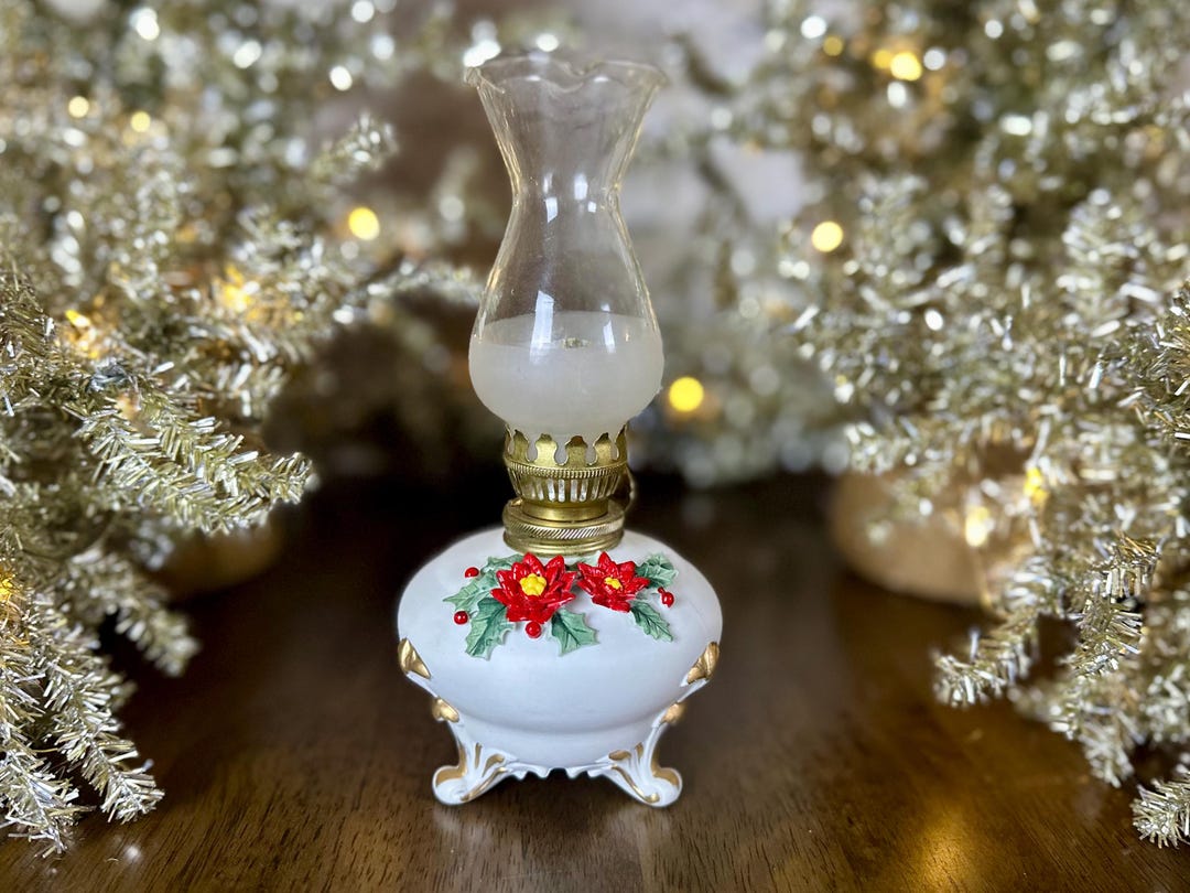 Vintage Lefton China Mini Oil Lamp With Glass Chimney, Hand Painted ...