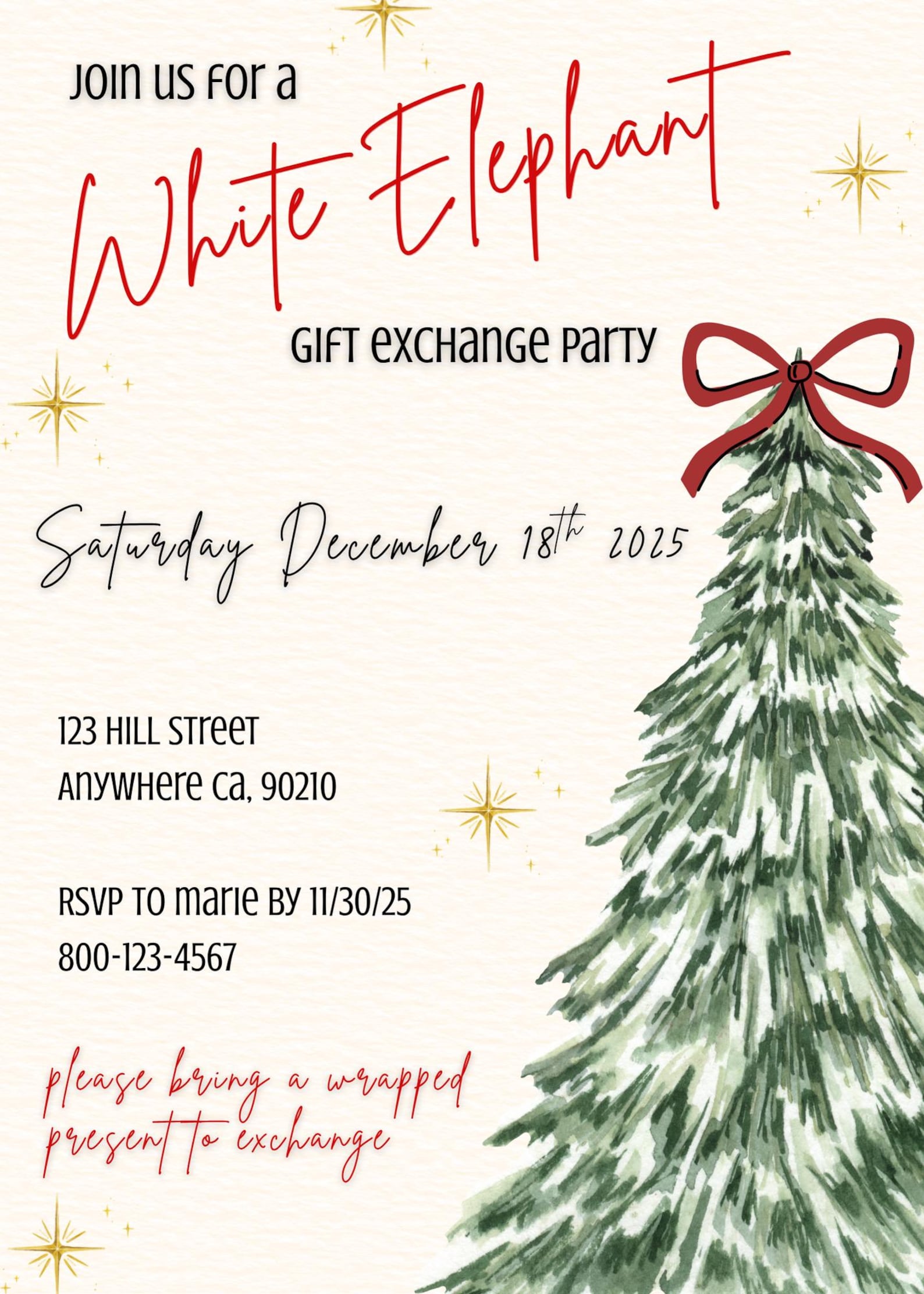 Editable White Elephant Party Invitation, Gift Exchange Christmas Party ...
