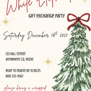 Editable White Elephant Party Invitation, Gift Exchange Christmas Party ...