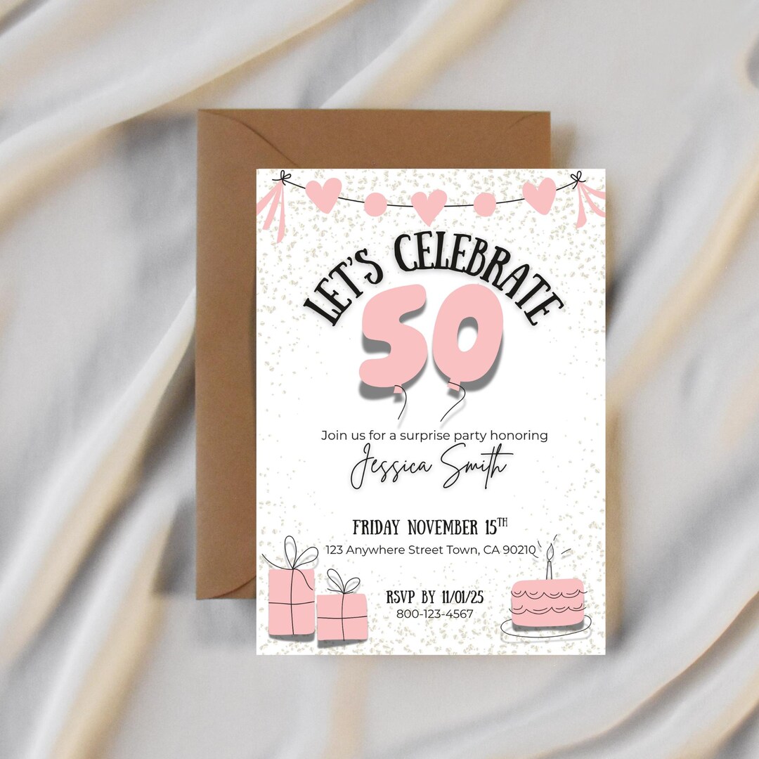 Pink 50th Birthday Invitation Template: Girly Party Evite (digital ...
