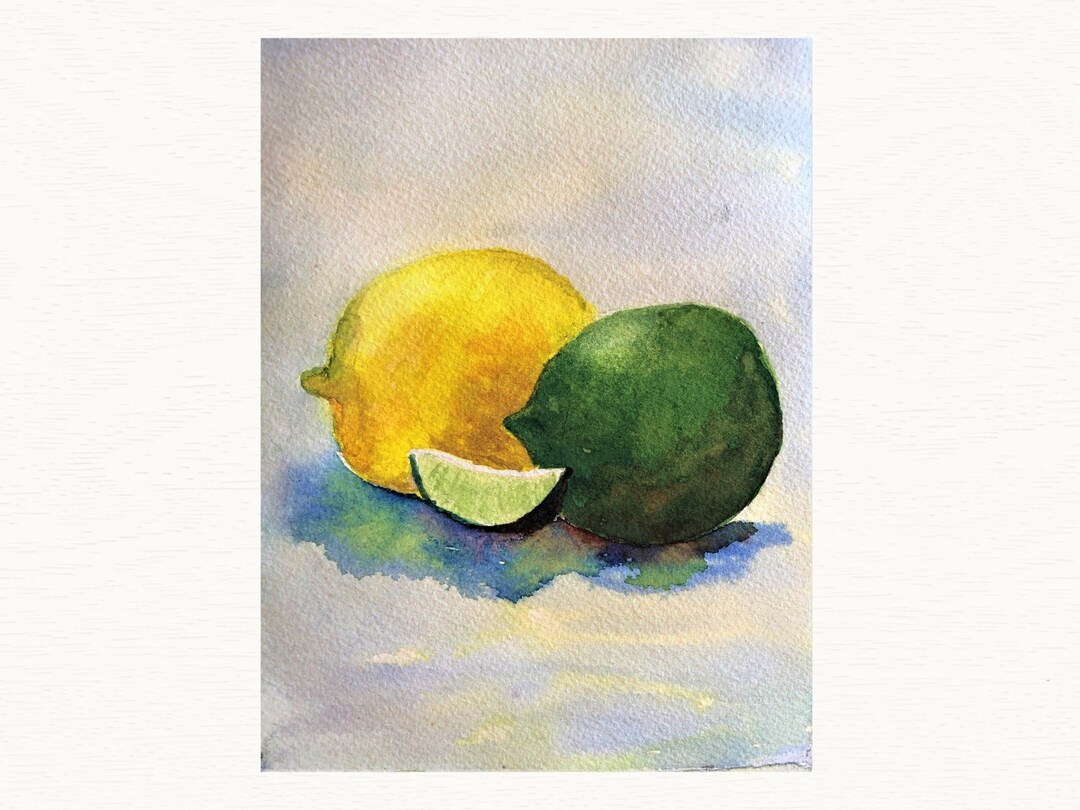 Farmhouse Citrus Wall Art Print, Hand Painted Watercolor Still Life of ...