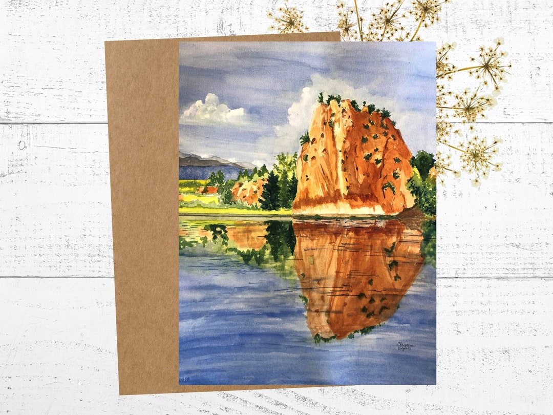 Colorado Red Rock Watercolor Greeting Card: Reflection Lake Art (5x7 ...