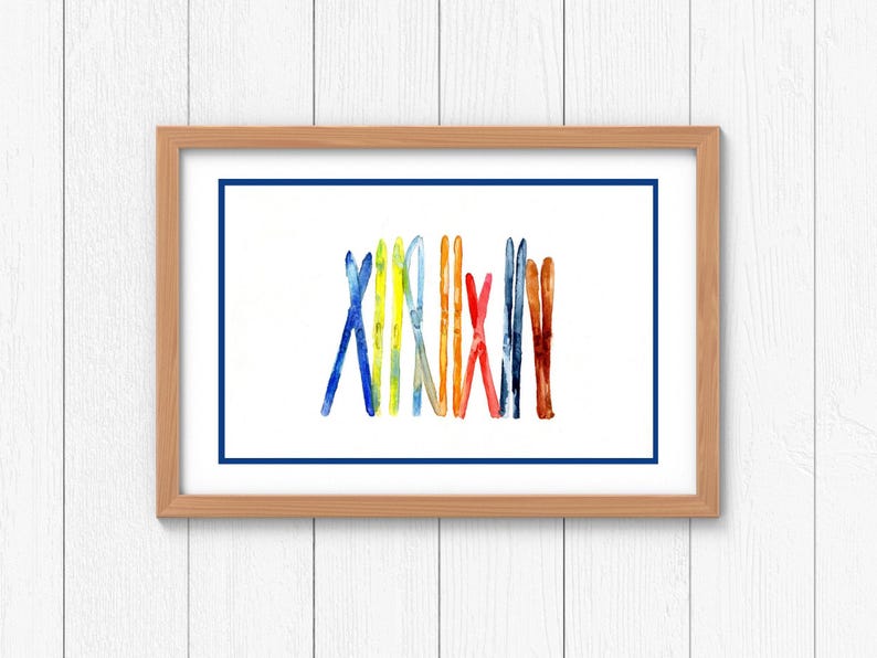 Ski Watercolor Art Print: Colorful Skis Winter Mountain Wall Decor - Etsy