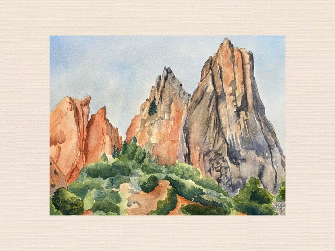 Colorado Watercolor Print, Painting of Cathedral Rock in Garden of the ...