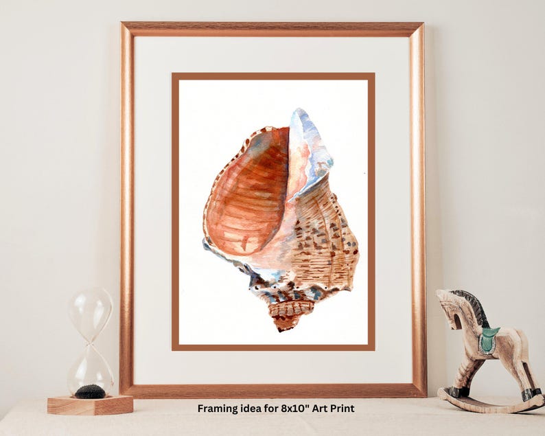 Seashell Art Print, Conch Shell Watercolor Painting, Beach Painting ...