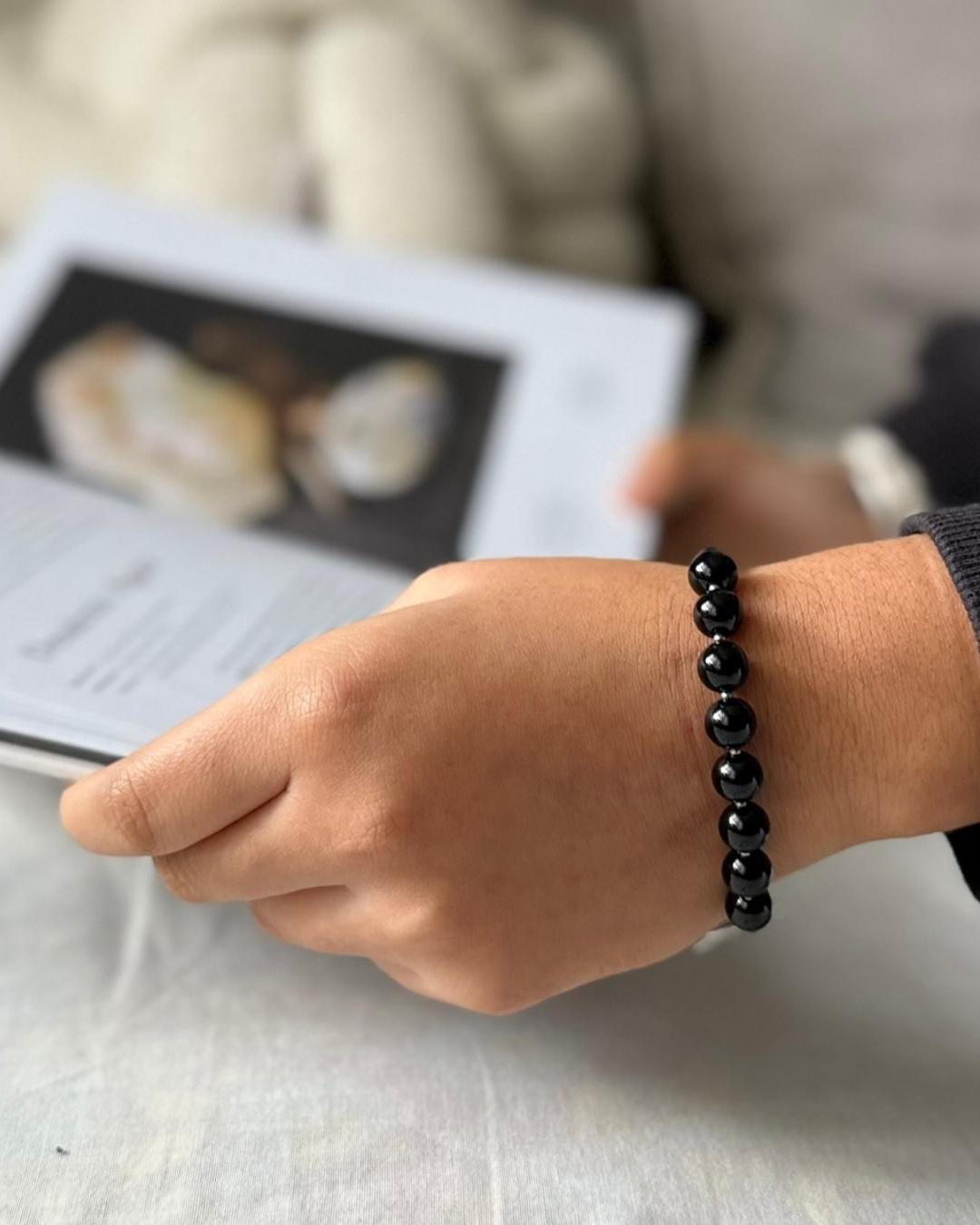 Black Onyx Breathing Beads, Clarity Crystal Bracelet, Mindfulness ...