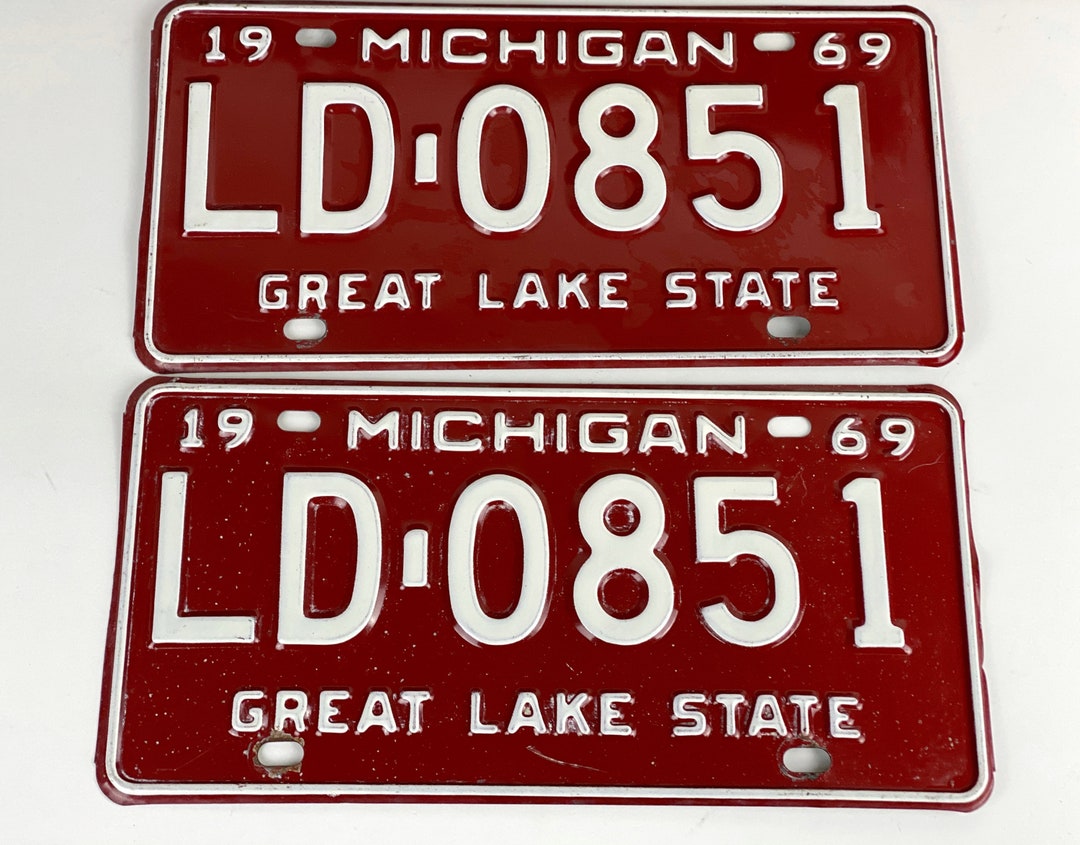 Vintage 1969 Michigan Great Lake State License Plate Pair LD-0851 ...