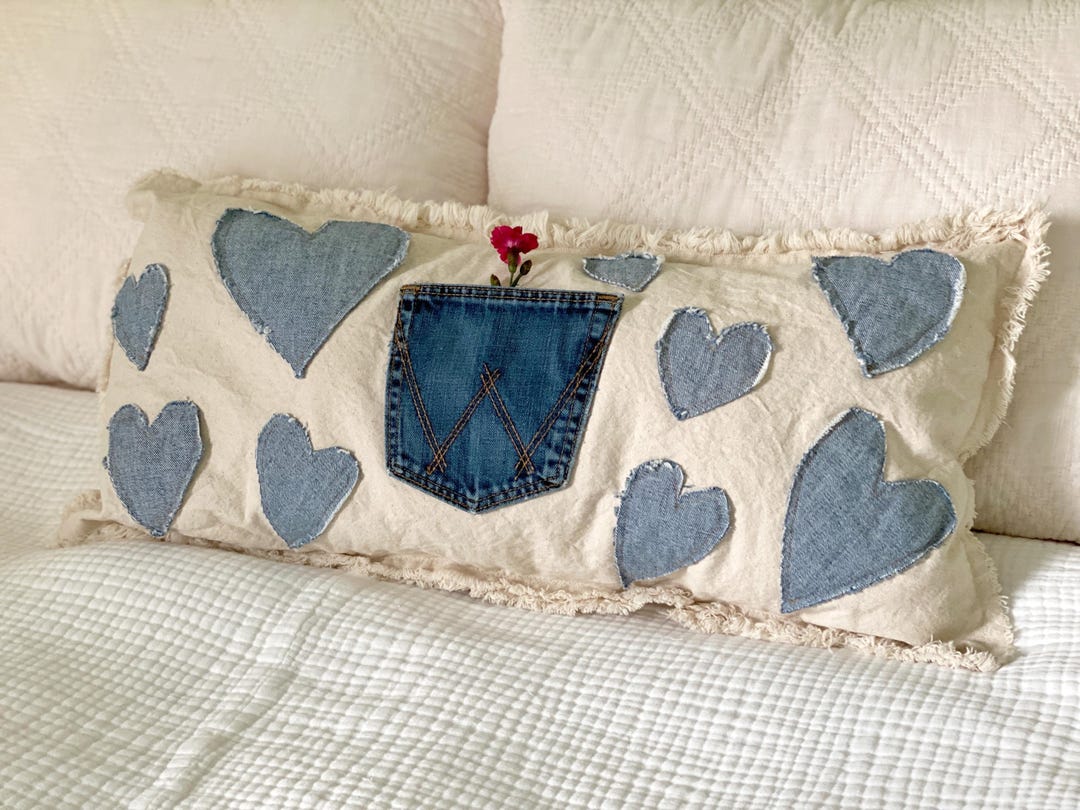 Wrangler Pocket and Denim Hearts Lumbar Pillow, Western Style Home ...