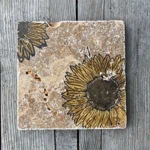Travertine Tumbled Tile Natural Absorbant Stone Ware Coasters Sunflower Set of Two Coasters - Etsy