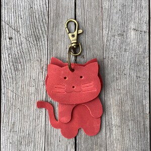 Leather Cat Keyring Purse Charm, Bag Clip on Cat Fob, Cute Cat Lovers ...