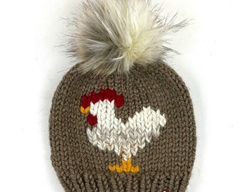 Knit Chicken Hat, Chicken Hat in Graphite & Wheat Beanie Wool Blend ...