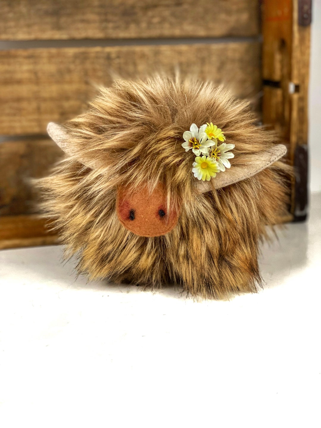 Highland Cow Mini Moo Stuffed Shelf Sitter Country Home Decor Faux Fur ...