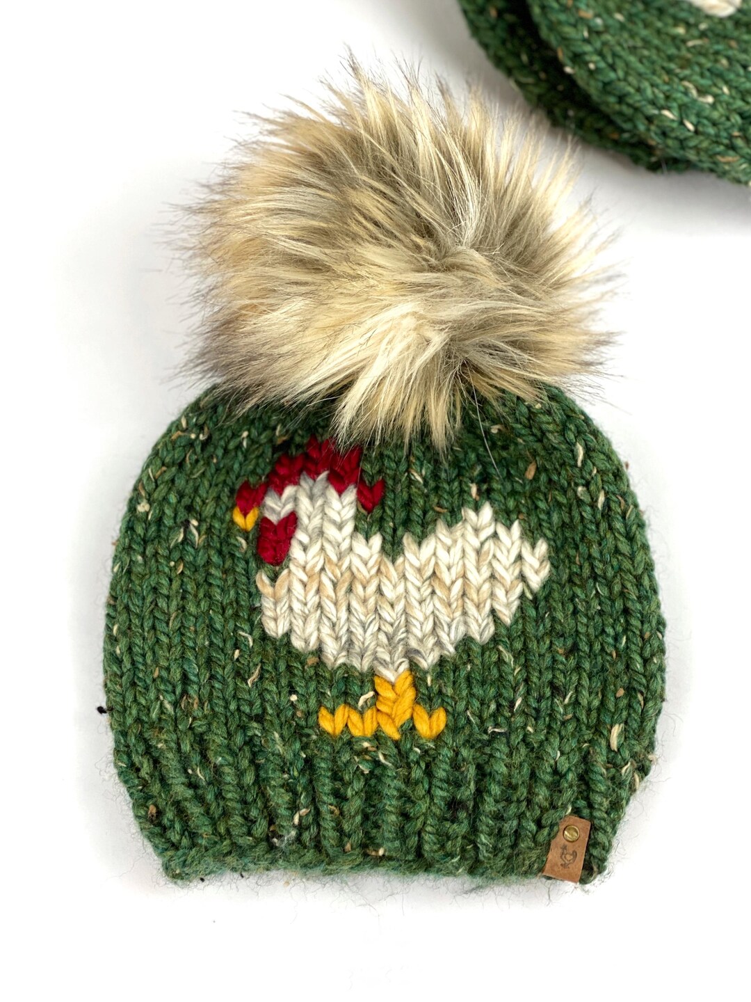 Knit Chicken Hat: Wool Blend Beanie With Faux Fur Pom - Etsy