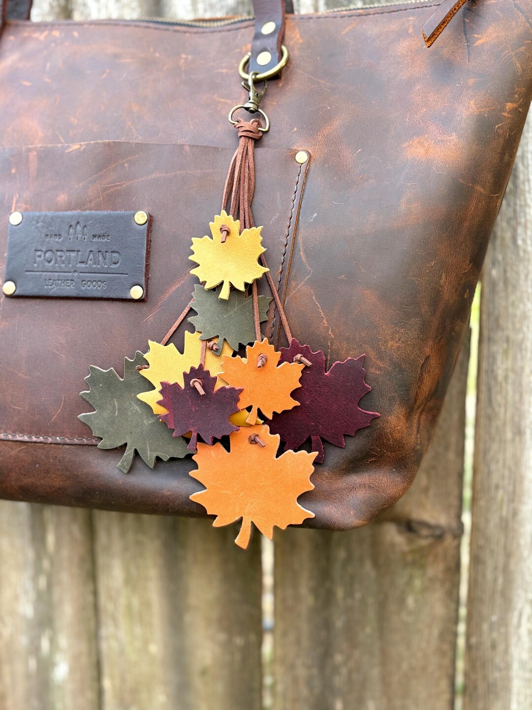 Cascading Maple Leaf Leather Purse Tassel Bag Charm - Etsy