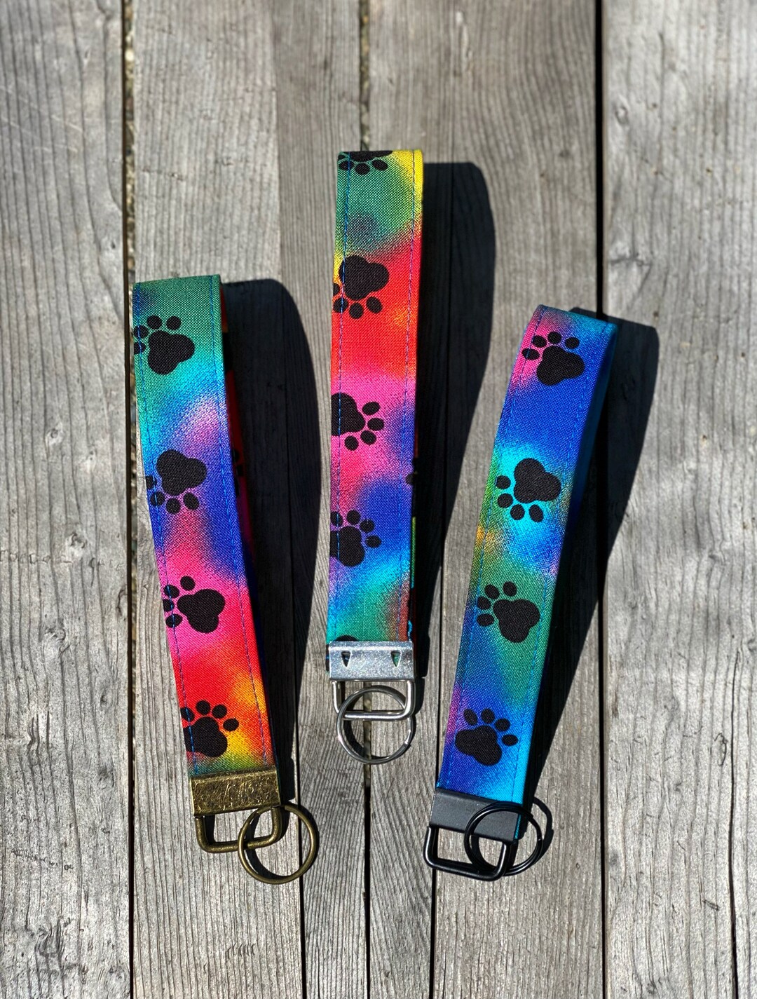 Rainbow Tie Dye Paw Print Wristlet Key Fob: Cotton Keyring Strap - Etsy