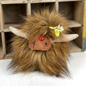 Highland Cow Mini Moo Stuffed Shelf Sitter Country Home Decor Faux Fur ...