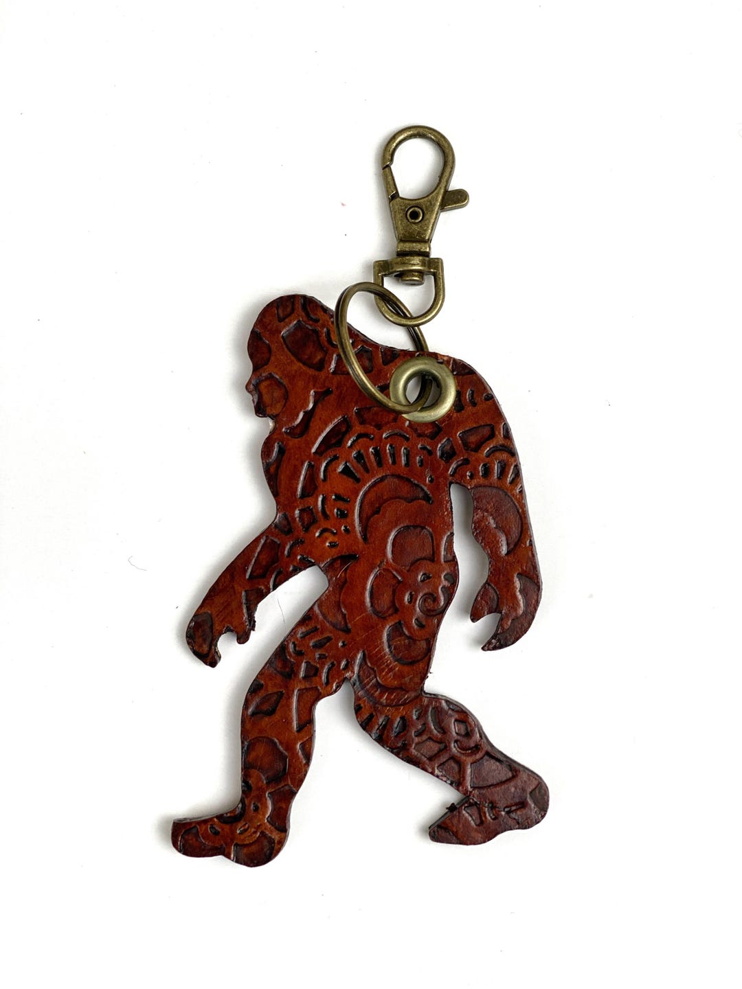 Sasquatch Embossed Leather Keyring Bigfoot Yeti Big Foot Key Chain Fob ...