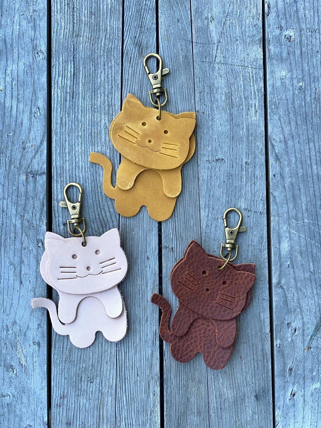 Leather Cat Keyring Purse Charm, Bag Clip on Cat Fob, Cute Cat Lovers ...