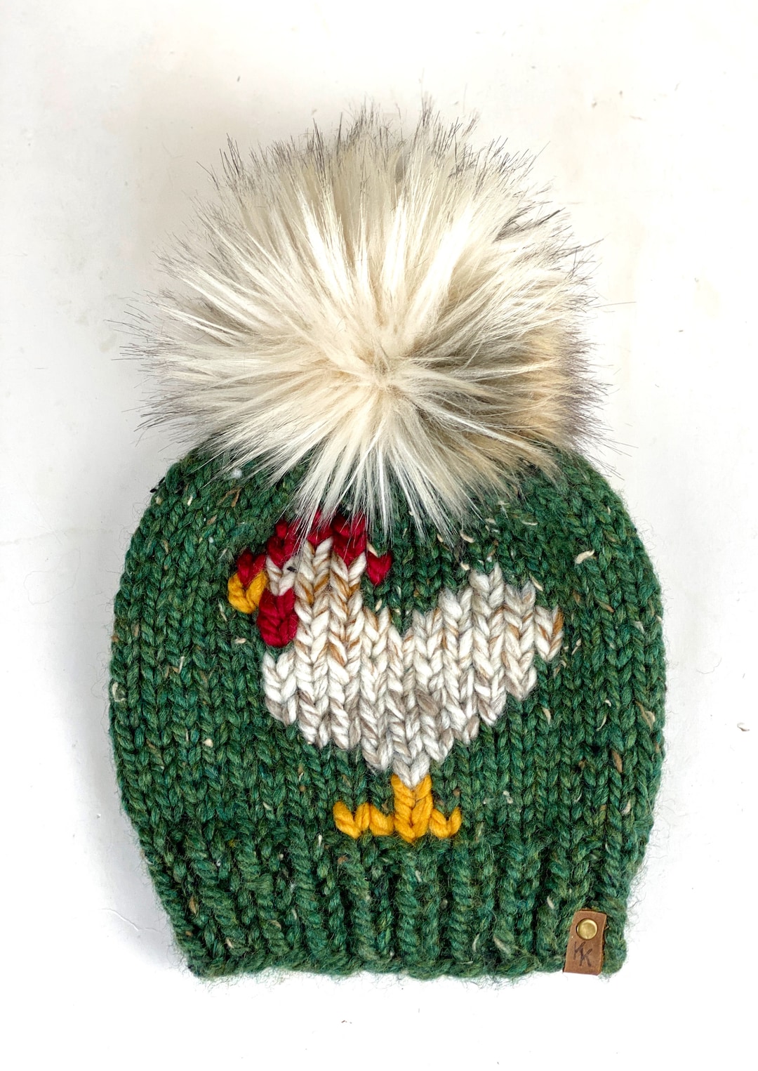 Knit Chicken Hat, Kale Green Chicken Beanie Wool Blend Womens Adult Hat ...
