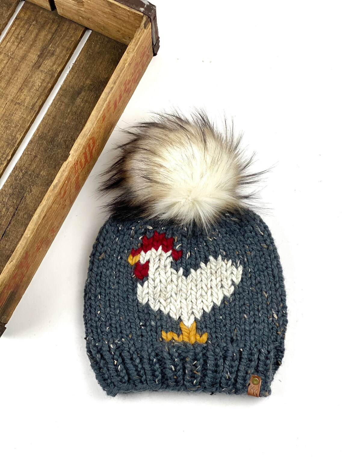 Knit Chicken Hat Chicken Hat in Graphite & Wheat Beanie Wool | Etsy