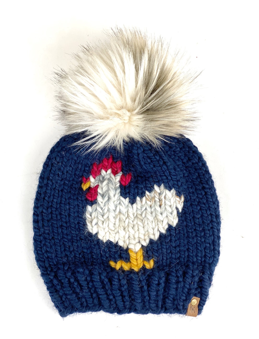 Knit Chicken Hat, Navy Blue Chicken Beanie Wool Blend Womens Adult Hat ...