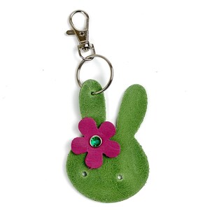 Peeps Leather Bunny Rabbit and Flower Keyring Purse Charm, Bag Clip on ...