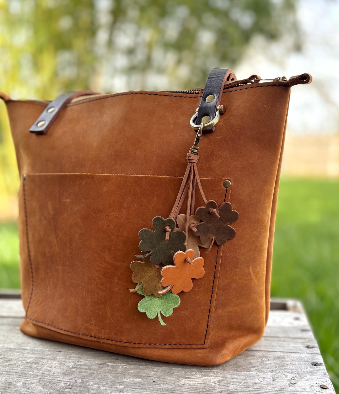 Four Leaf Clover Shamrock Leather Purse Tassel Bag Charm - Etsy