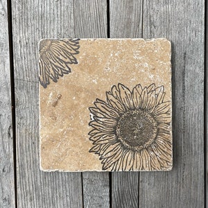 Travertine Tumbled Tile Natural Absorbant Stone Ware Coasters Sunflower ...