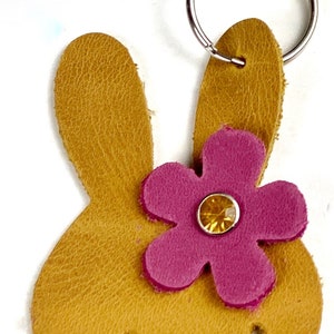 Peeps Leather Bunny Rabbit and Flower Keyring Purse Charm, Bag Clip on ...