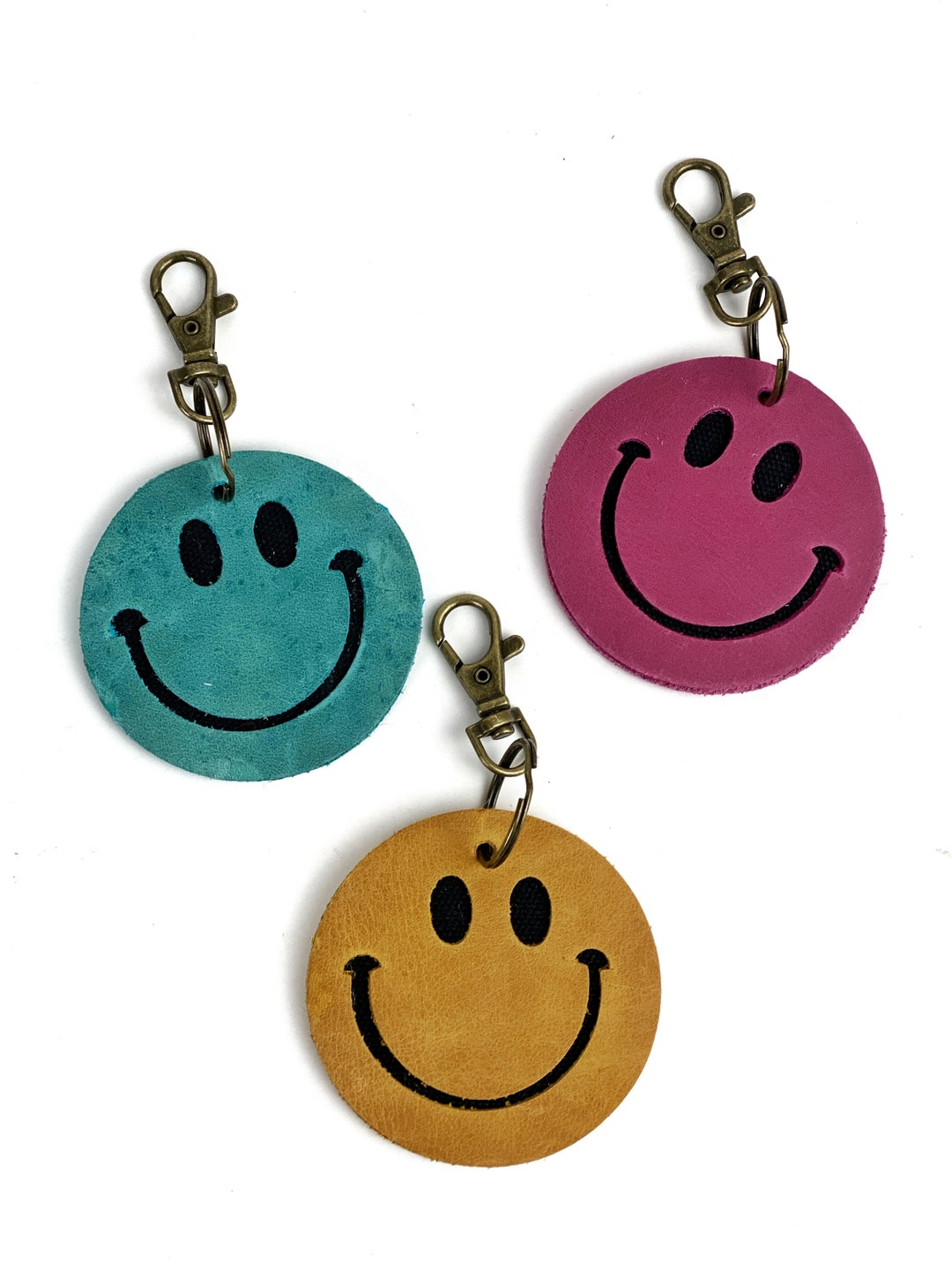 Leather Smiley Face Keyring Purse Charm - Etsy