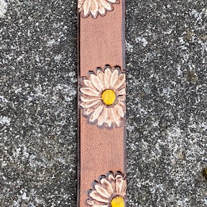 Leather Bracelet Cuff Honey Bee Daisy Ladybug Hand Tooled Stamped Wrap ...