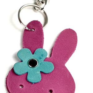 Peeps Leather Bunny Rabbit and Flower Keyring Purse Charm, Bag Clip on ...
