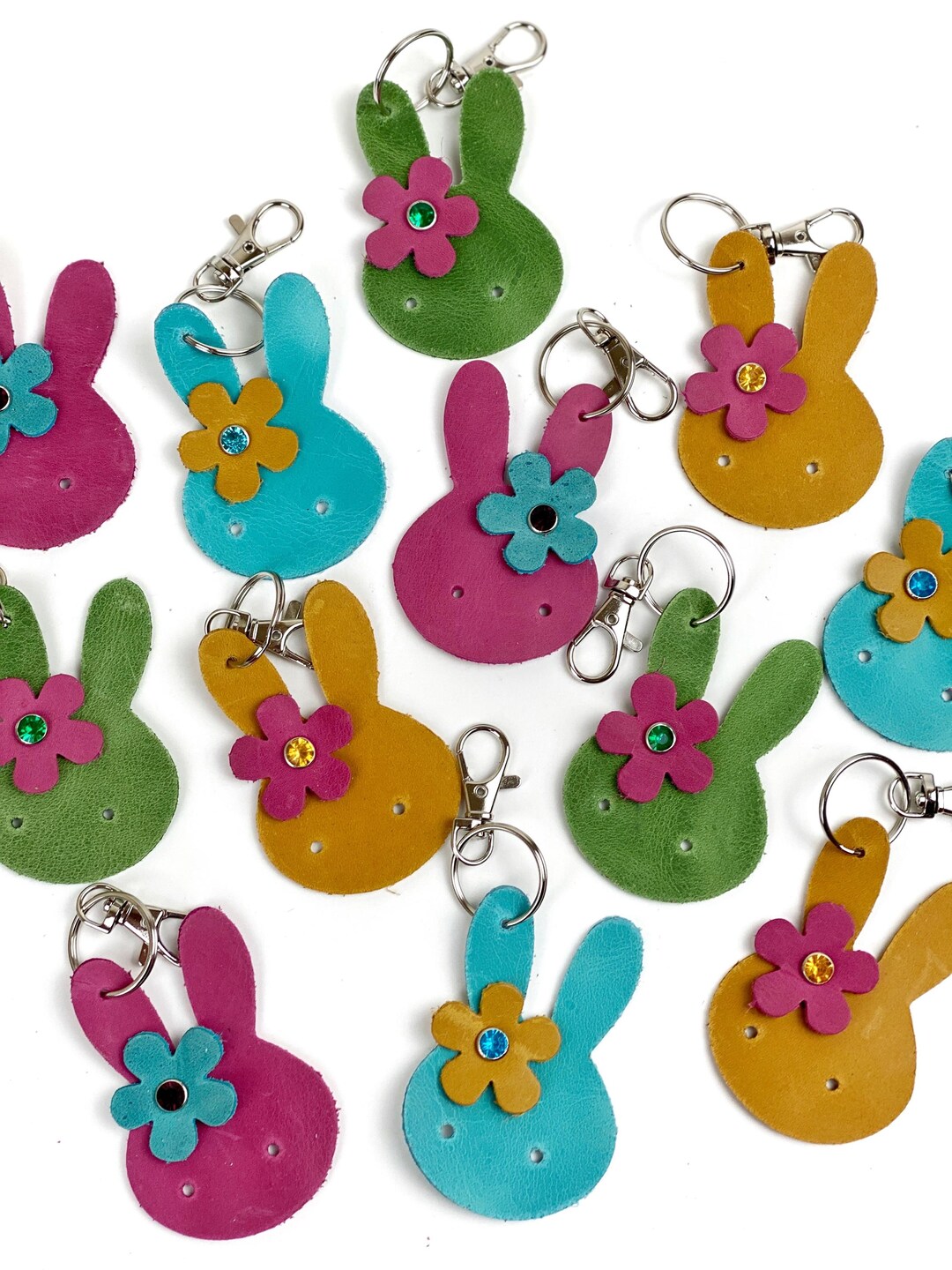 Peeps Leather Bunny Rabbit and Flower Keyring Purse Charm, Bag Clip on ...