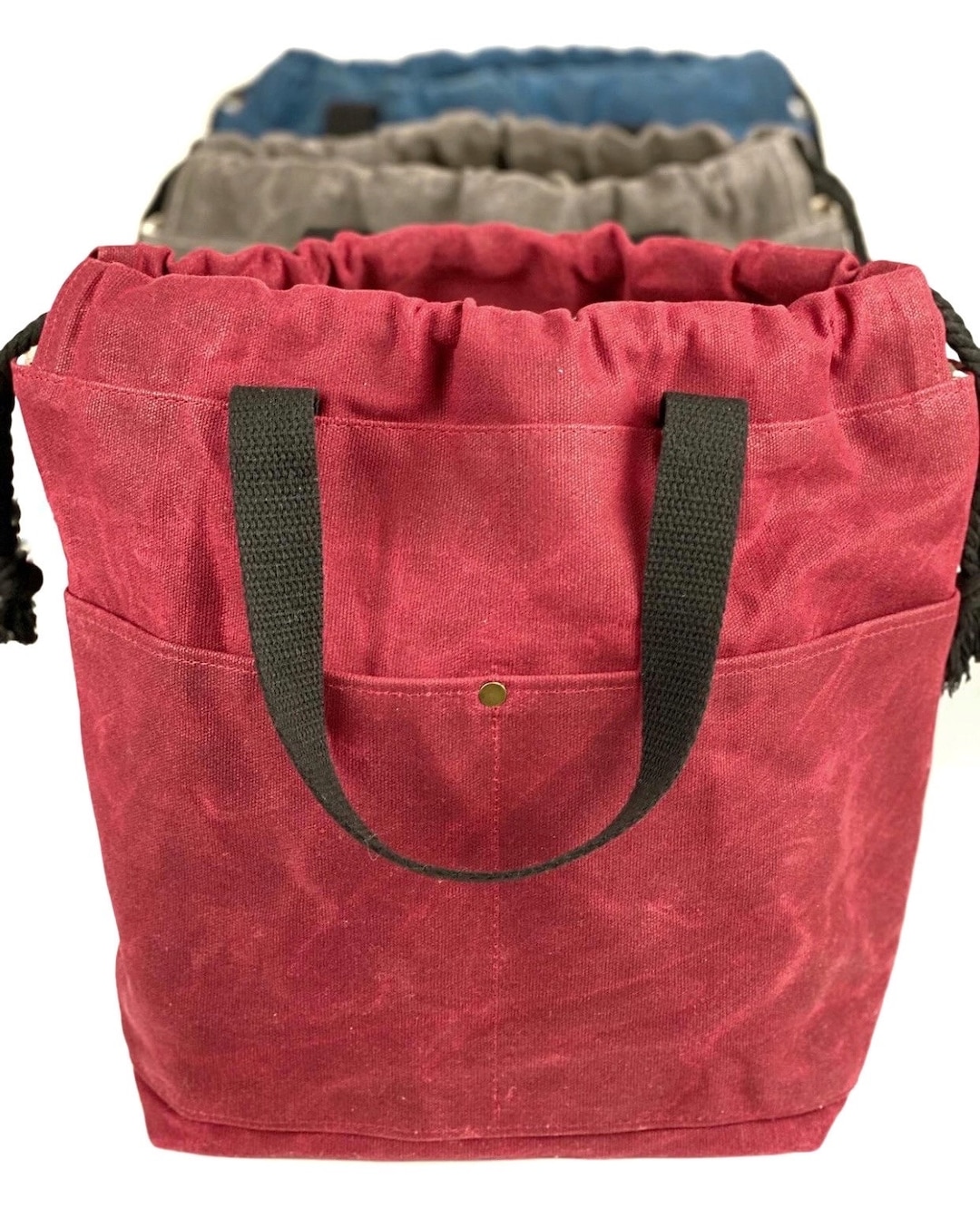 Solid Color Waxed Canvas Project Bag Knit or Crochet Drawstring Tote ...