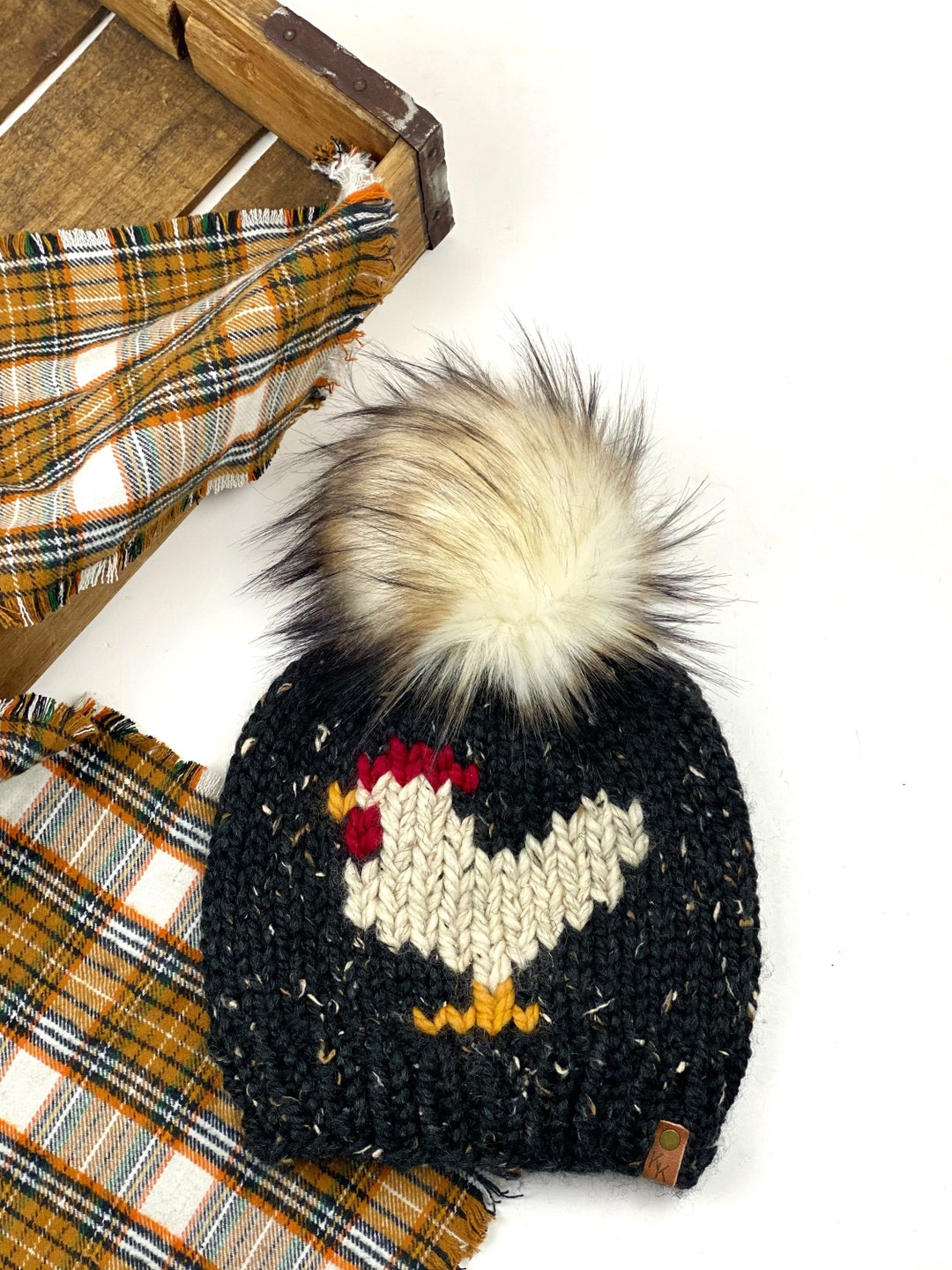 Knit Chicken Hat Obsidian & Oatmeal Chicken Beanie Wool Blend - Etsy