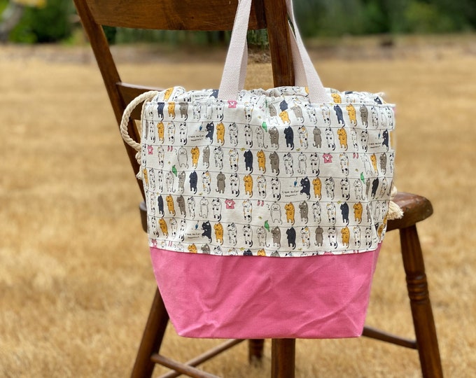 Clothesline Cats Waxed Canvas Project Bag, Whimsical Cats on a Clothes ...