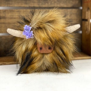 Highland Cow Mini Moo Stuffed Shelf Sitter Country Home Decor Faux Fur ...