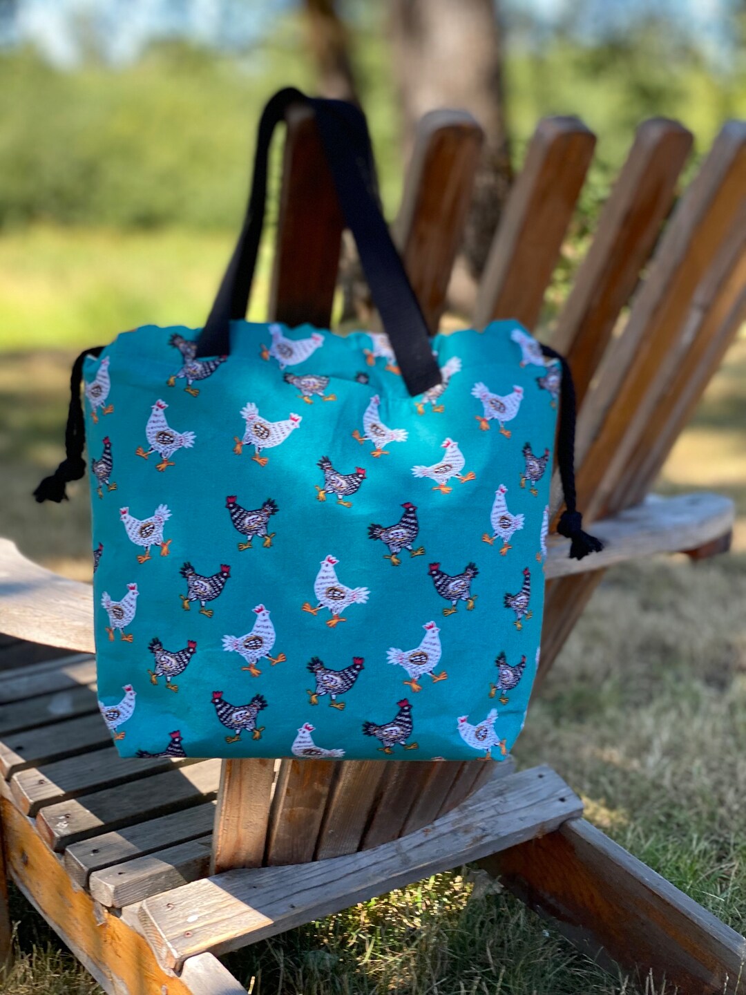 Teal Chicken Toss Cotton Project Bag, Project Bag for Knitters and ...