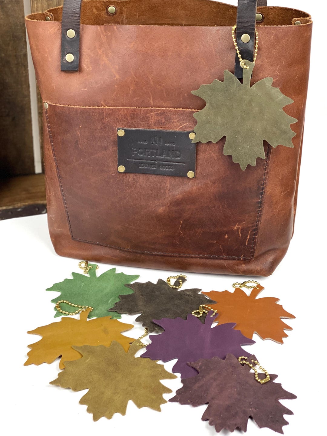 Maple Leaf Leather Purse Charm: Fall Colors Keyring Accessory - Etsy